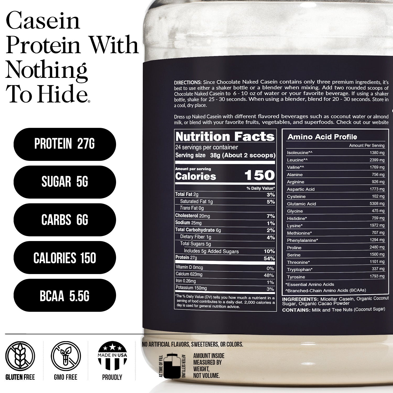 Chocolate Casein Protein Powder 2LB