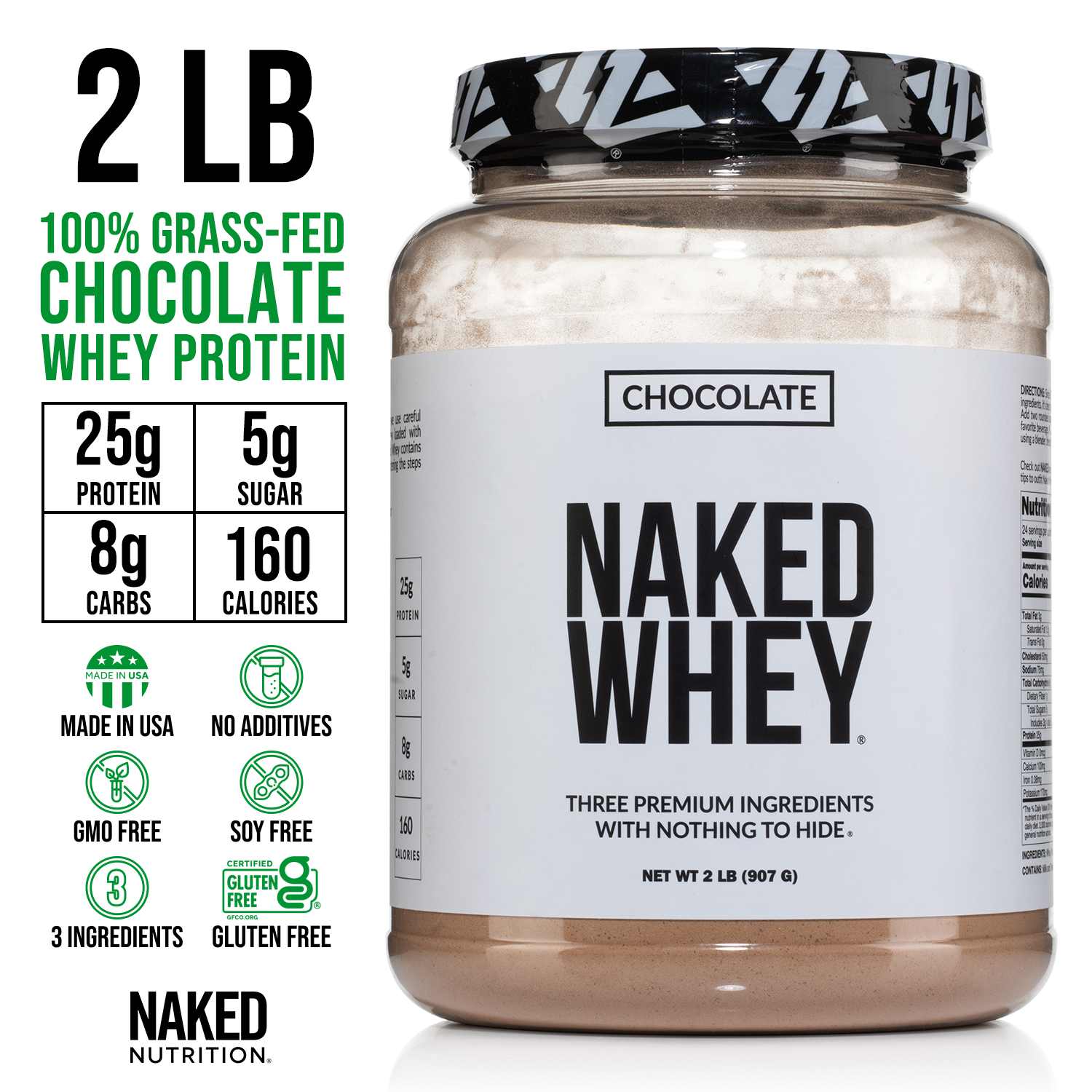 Chocolate Whey Protein Powder 2lb - Naked Whey – Naked Nutrition
