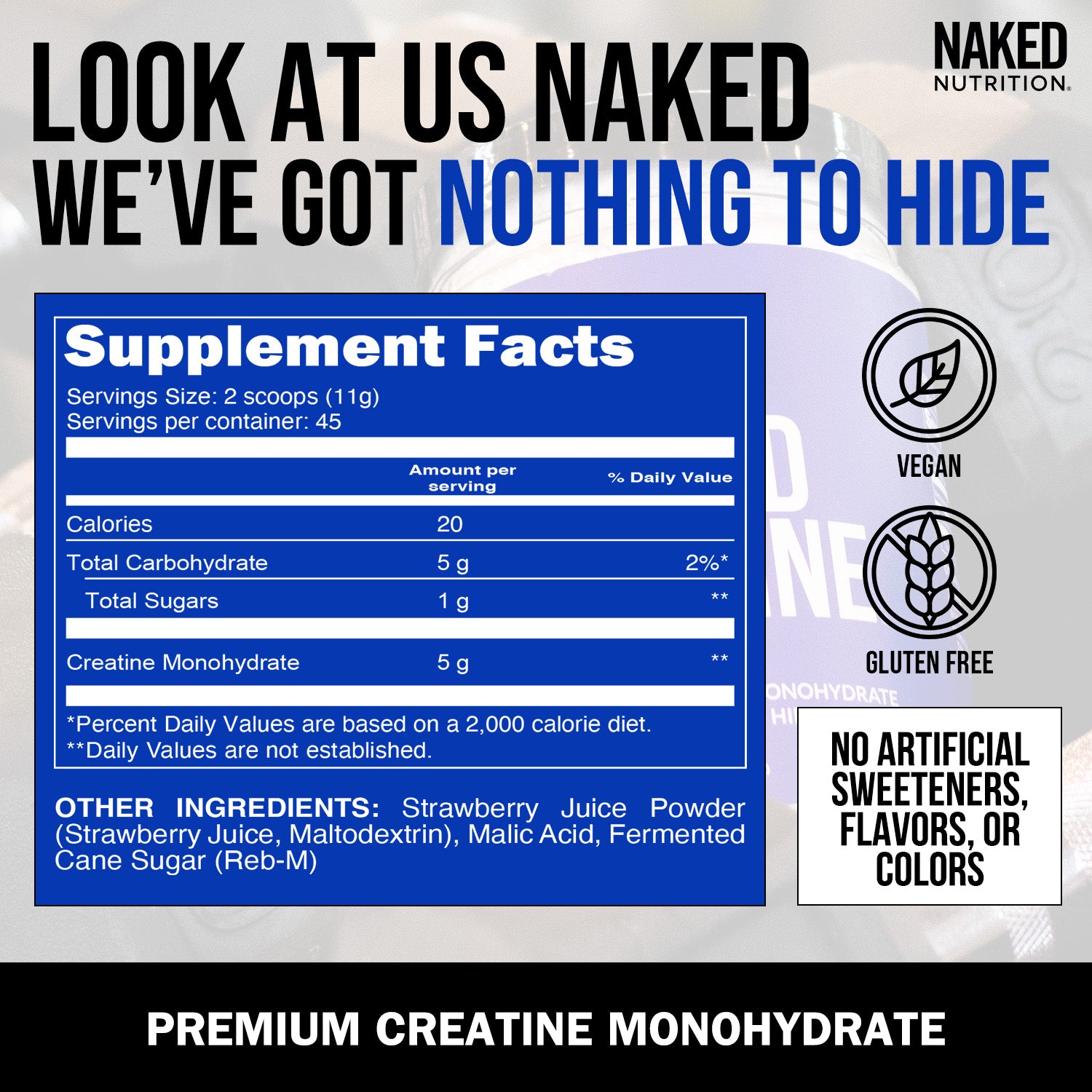 Strawberry Creatine Monohydrate Powder - Naked Creatine 1.1 LB – Naked ...