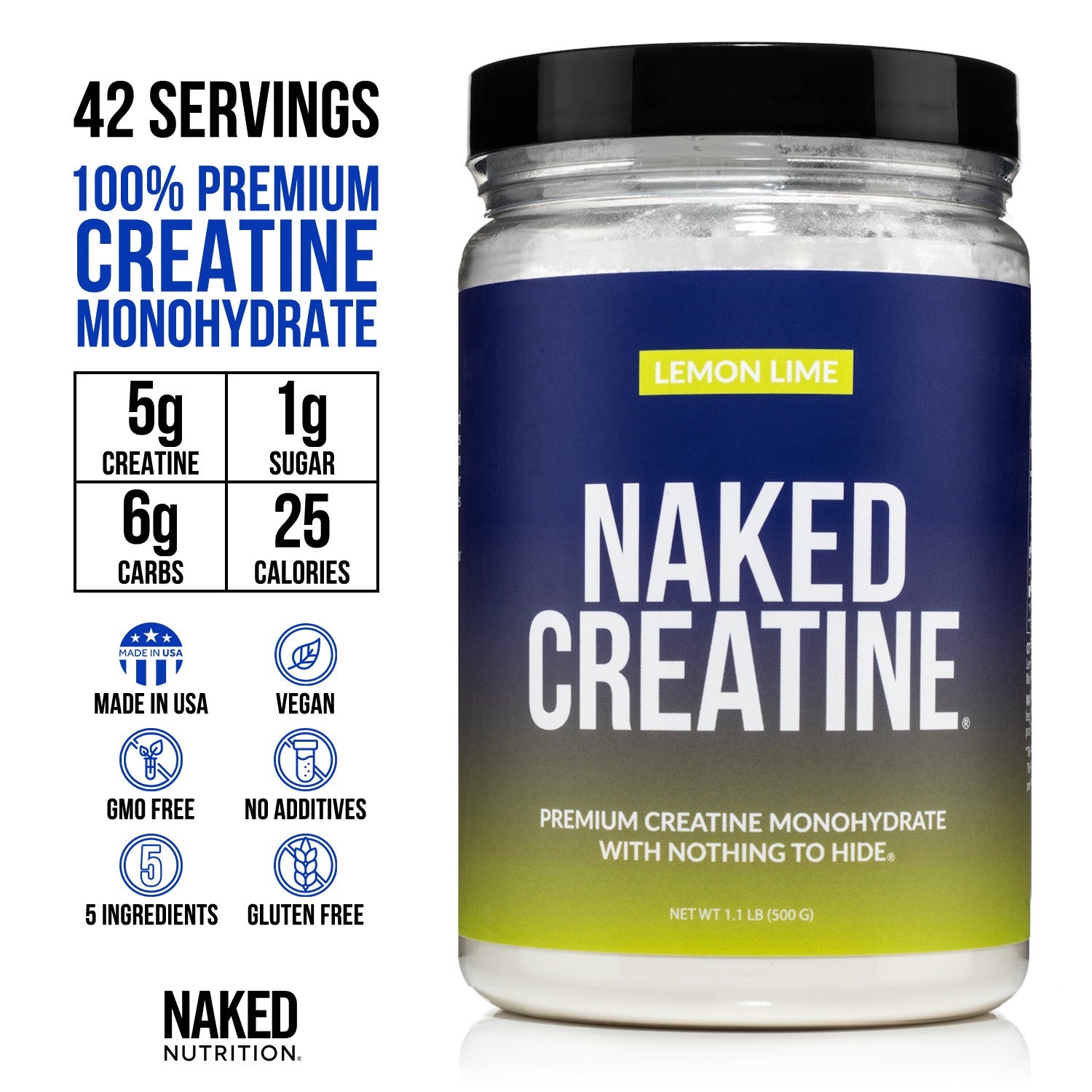 Lemon Lime Creatine Monohydrate Powder - Naked Creatine 1.1 LB