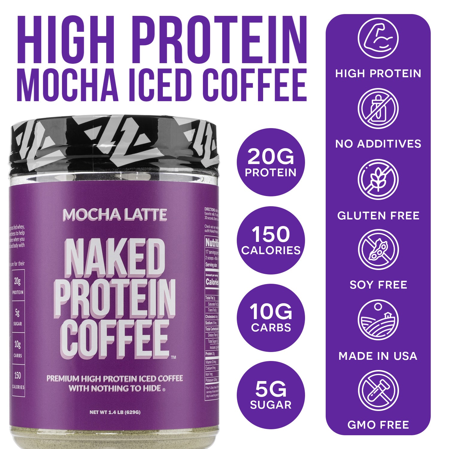 Mocha Latte Protein Iced Coffee - 20g Protein | Naked Protein Coffee