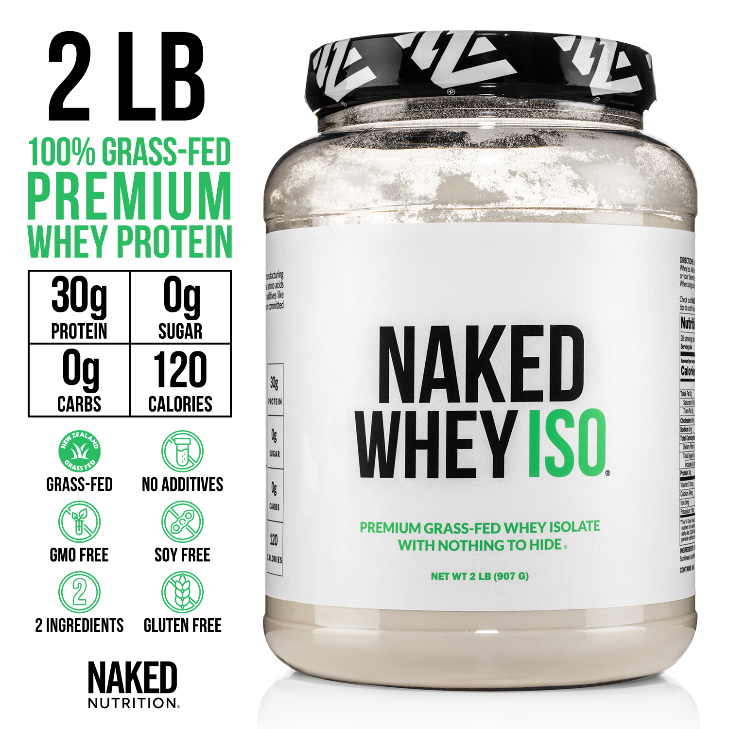 Grass-Fed Whey Isolate Protein Powder 2lb - Naked Whey Isolate